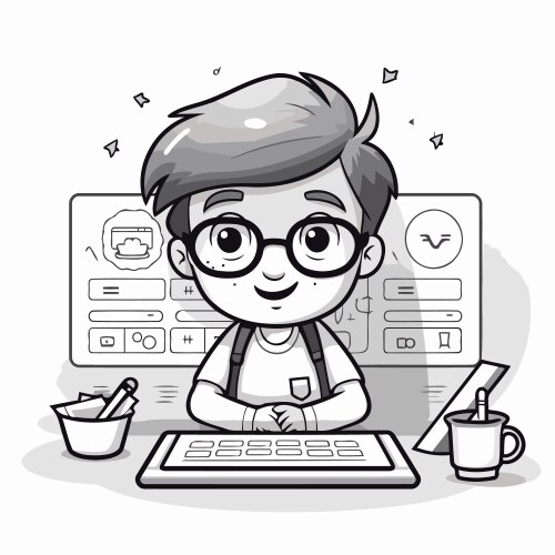 Cartoon boy writing on a piece of paper Royalty Free Vector
