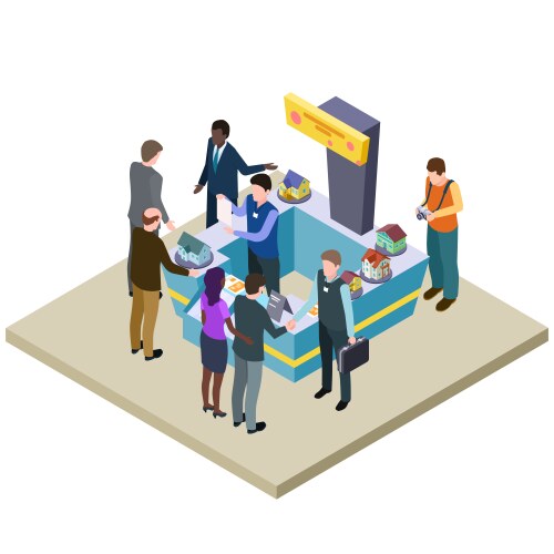 Isometric exhibition flowchart composition Vector Image