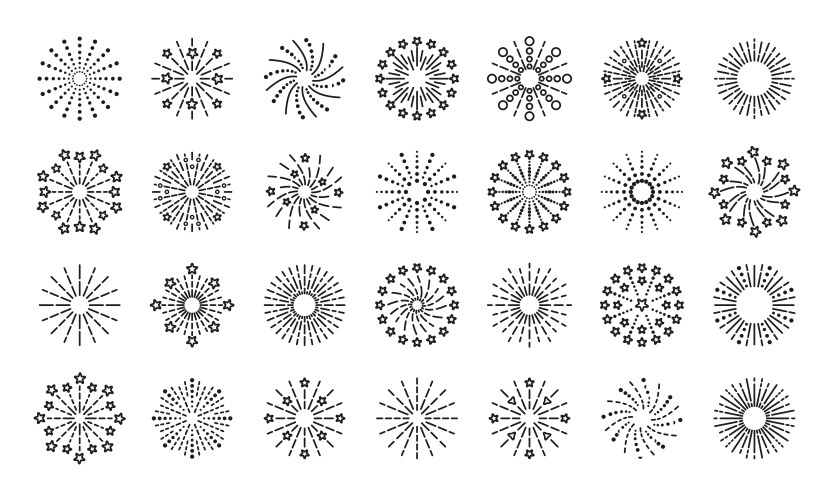 Firework explosion stars outline template Vector Image