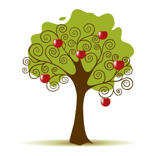 Apple tree with ripe fruits in cartoon style Vector Image