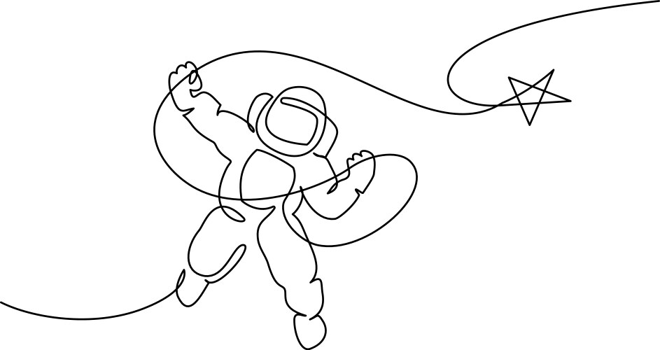 Continuous one line draw astronaut ignite Vector Image