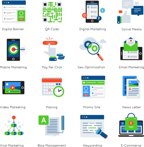 Variety digital icon set pack design Royalty Free Vector