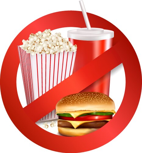 No fast food prohibition sign label Royalty Free Vector