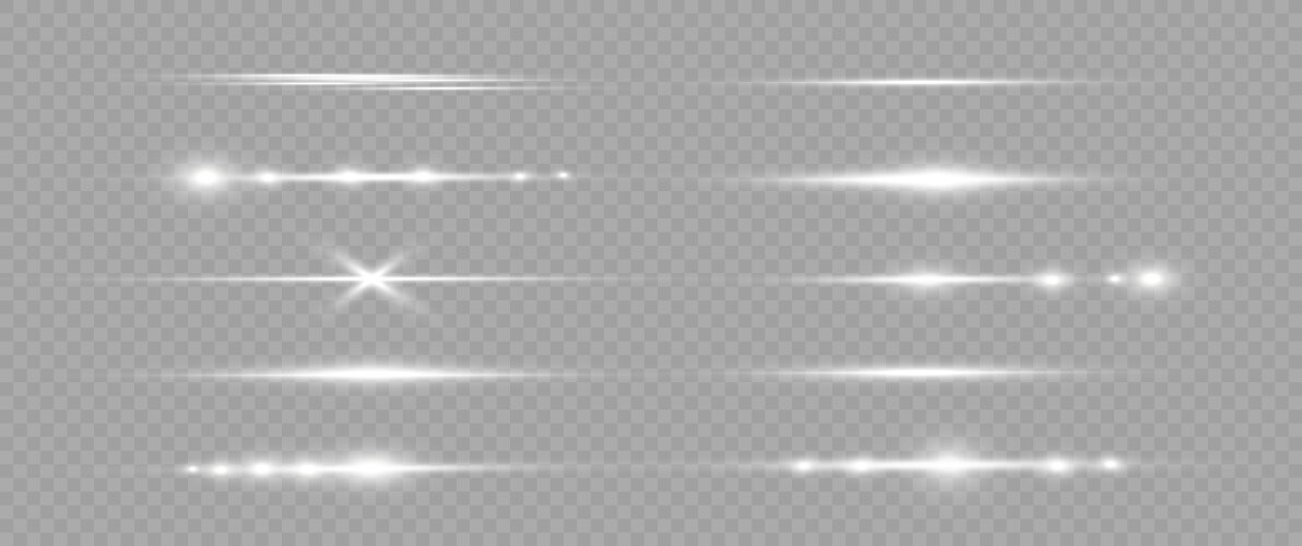 Horizontal light rays glow white line beams Vector Image