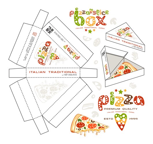 Pizza box design unwrap fastfood package Vector Image