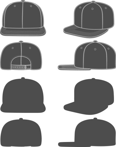 Set caps front back and side view Royalty Free Vector Image