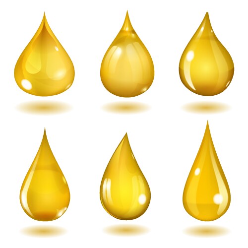 Realistic oil drops shine yellow droplets set Vector Image