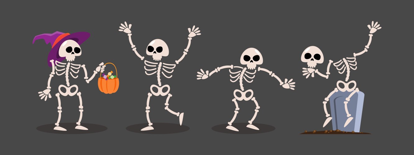 Set of cute skeleton ghost halloween cartoon Vector Image