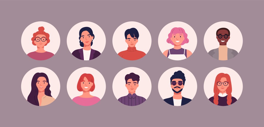 Happy people face avatars set smiling excited Vector Image