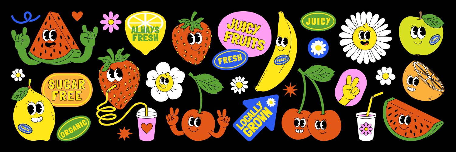 Fruit retro funky cartoon character comic mascot Vector Image