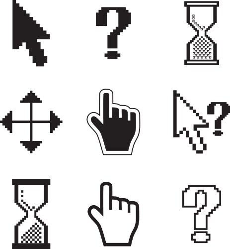 Pixel hand cursors collection Royalty Free Vector Image