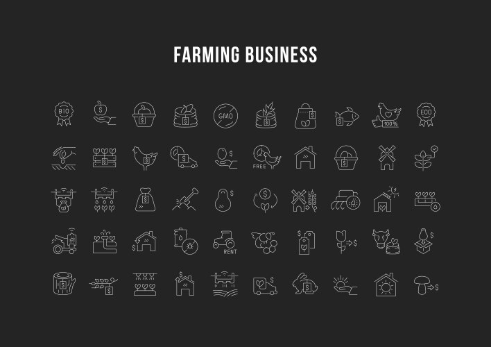 Black agriculture and farming icons set Royalty Free Vector