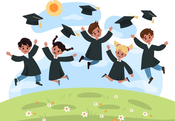 Students celebrating graduation Royalty Free Vector Image