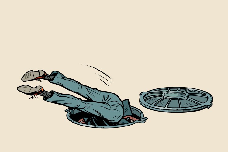 Man falling into open manhole sketch Royalty Free Vector