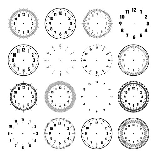 Clock faces watch dials with numbers templates Vector Image
