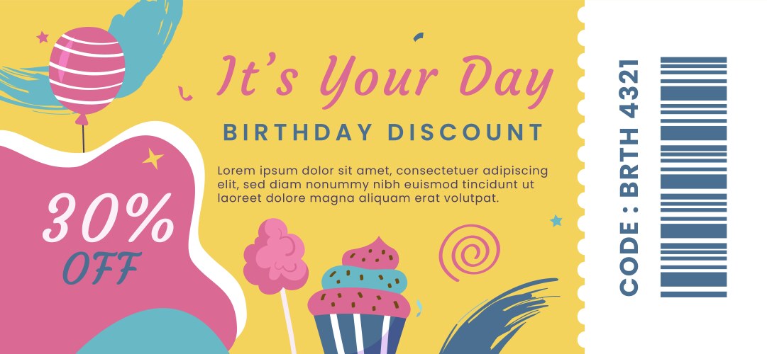 Birthday sale coupon design template Royalty Free Vector