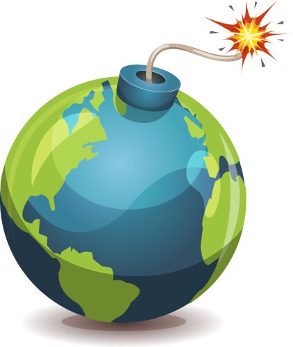 Melting cartoon planet earth burning fire sad Vector Image