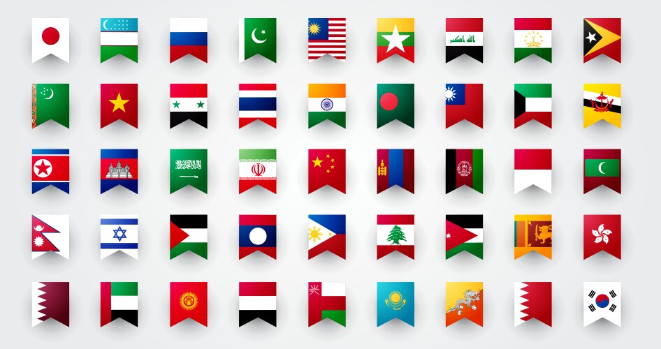 Set flags asian countries all asia flag Royalty Free Vector