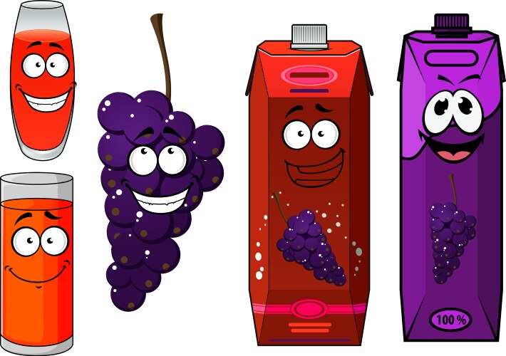 Bottle of grape juice with cute cartoon Royalty Free Vector