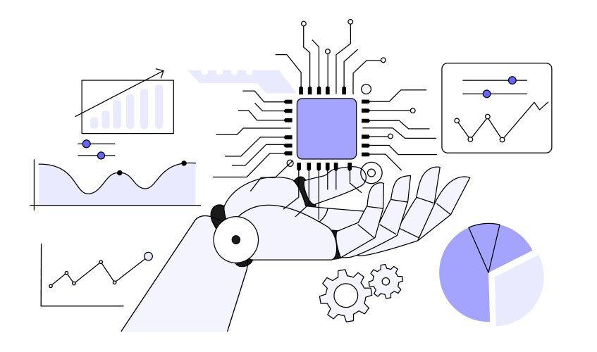 Ai robot optimizing processes with cloud Vector Image