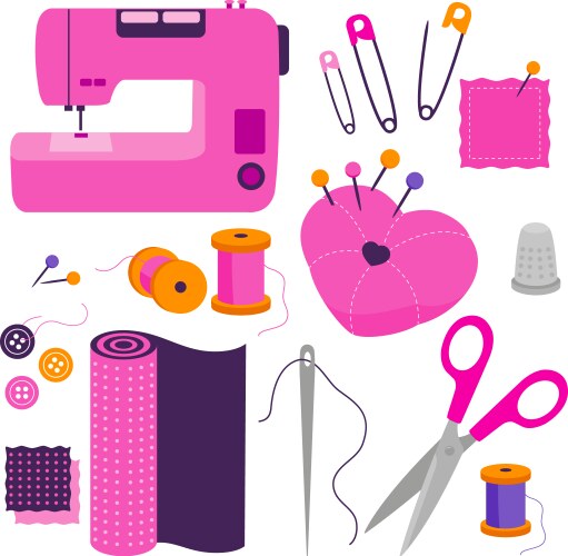 Cartoon girl with sewing machine Royalty Free Vector Image
