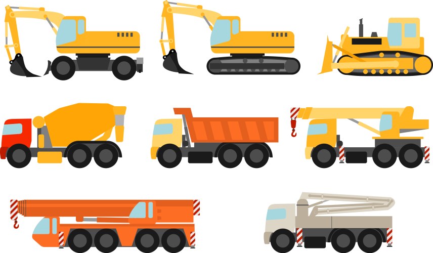 Construction vehicles set heavy machines Vector Image