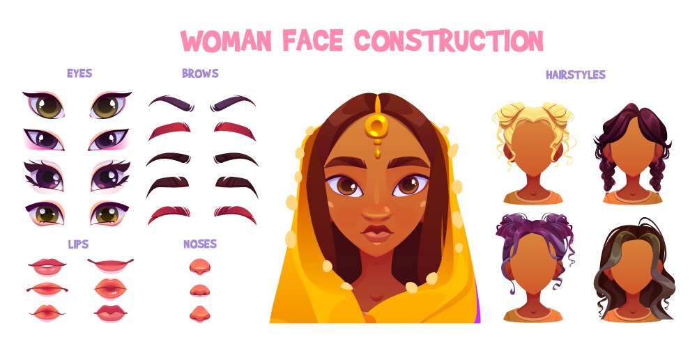 Indian woman face construction set Royalty Free Vector Image