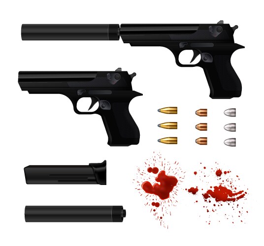 Realistic pistol flash Royalty Free Vector Image