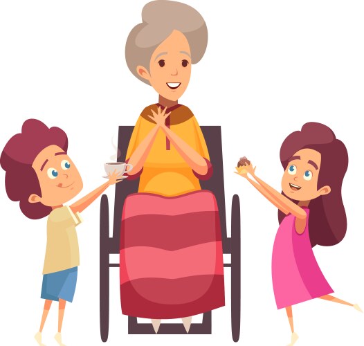 Children help grandfather bring packages cartoon Vector Image