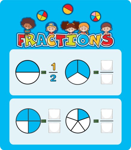 A math fractions worksheet Royalty Free Vector Image