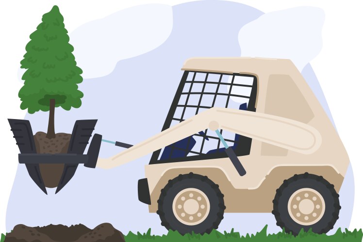 Agricultural machinery excavate tree bush from Vector Image