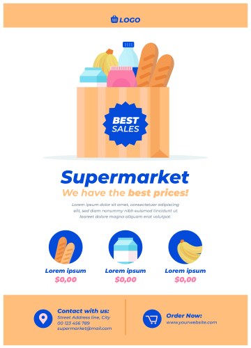 Gradient supermarket poster template Royalty Free Vector