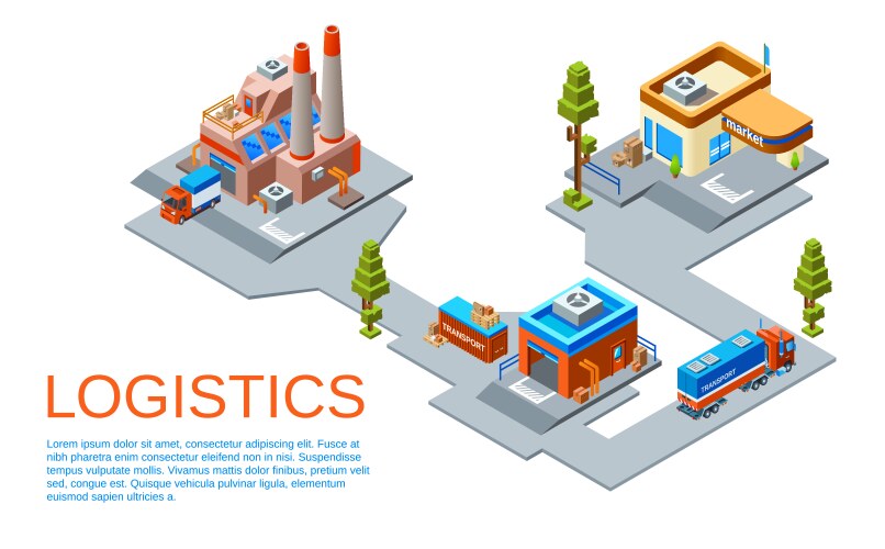 Logistics isometric icons set with cargo trucks Vector Image