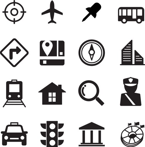 Map travel icons set Royalty Free Vector Image