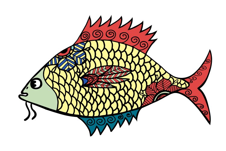 Lacquer tile with fish design Royalty Free Vector Image