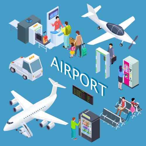 Airport isometric concept with passengers Vector Image