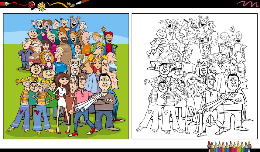 Differences game with cartoon people crowd Vector Image