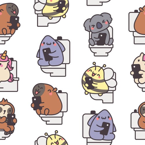 Cute pooping on toilet with phone coloring page Vector Image