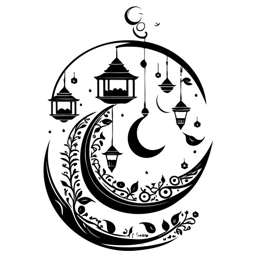 Ramadan lantern hanging crescent moon sketch draw Vector Image