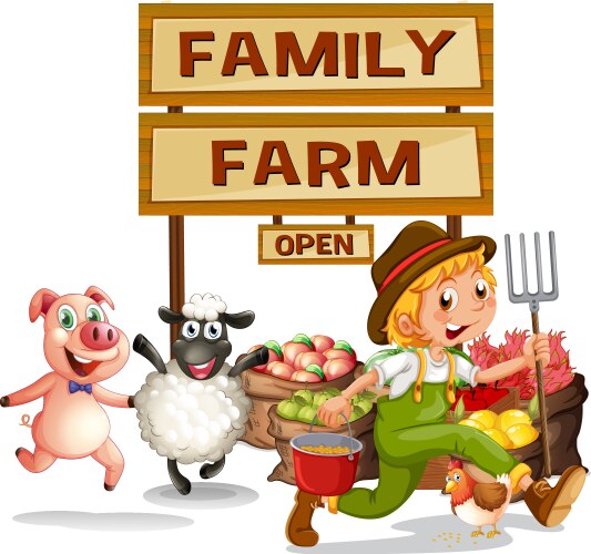 Farmer and farm animals Royalty Free Vector Image