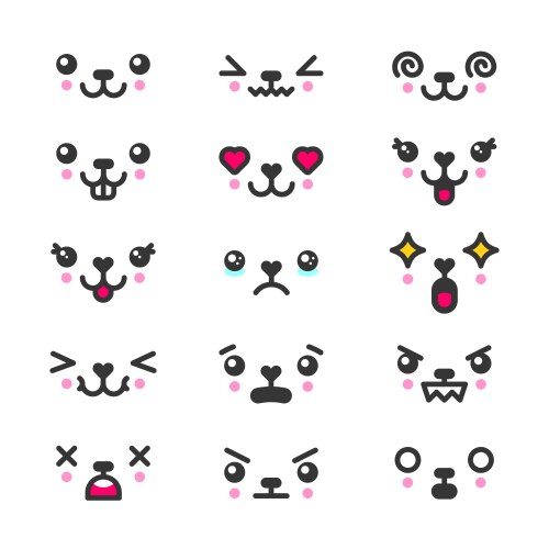 Cute kawaii face icon set on white background Vector Image