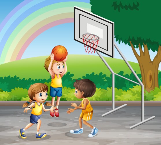 Children are playing and doing sport together Vector Image