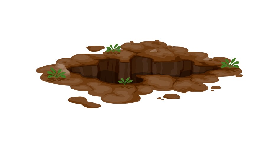 Ground hole or deep dirty pit burrow in earth soil