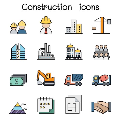 Building color line icon set Royalty Free Vector Image