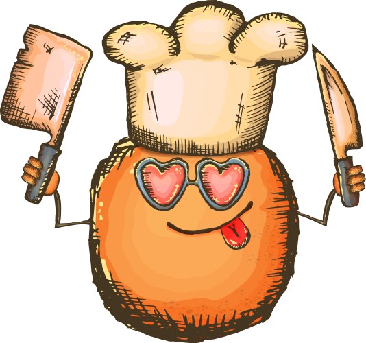 Cartoon chef potato character with chef hat Vector Image