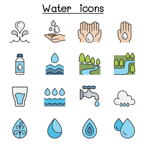 Water pollution ecology problem icon set in thin Vector Image