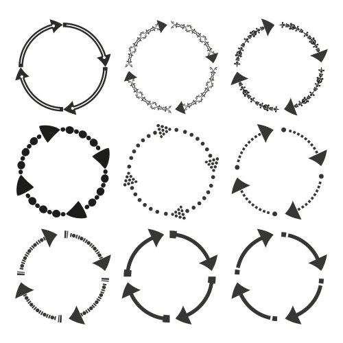 Circular arrow icons black rotation symbols shapes