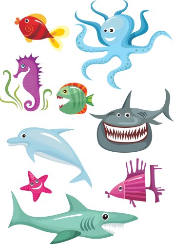 Clipart sea life set marine inhabitants Royalty Free Vector