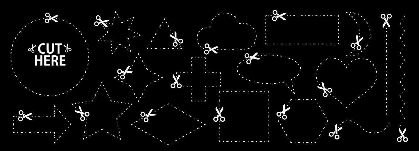 Set of scissors with cut lines collection Vector Image