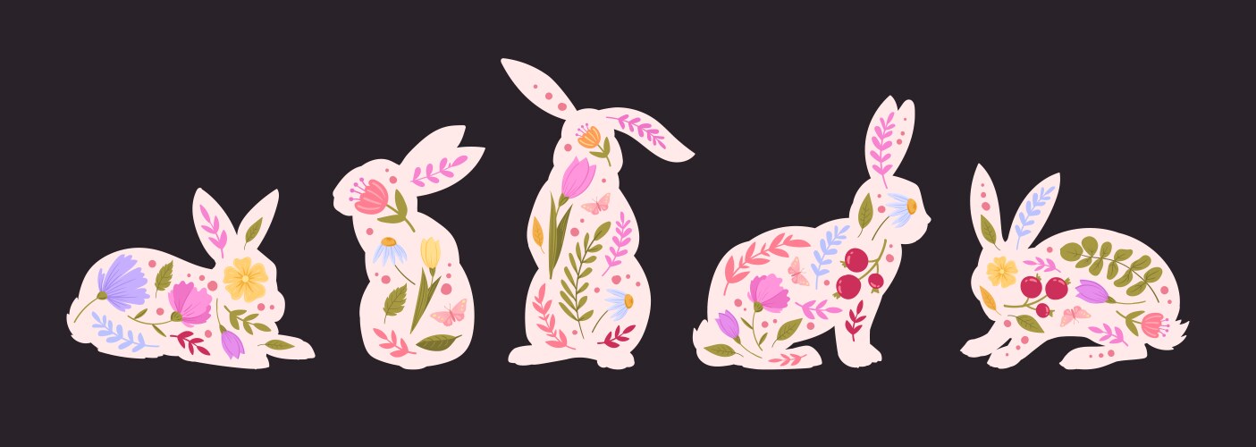 Cute spring rabbits fluffy easter bunnies Vector Image